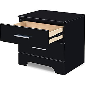 ClickDecor Hudson End Side Nightstand with 2 Drawers, Wooden Accent Table for Bedroom with Matte Chrome Handle, Black