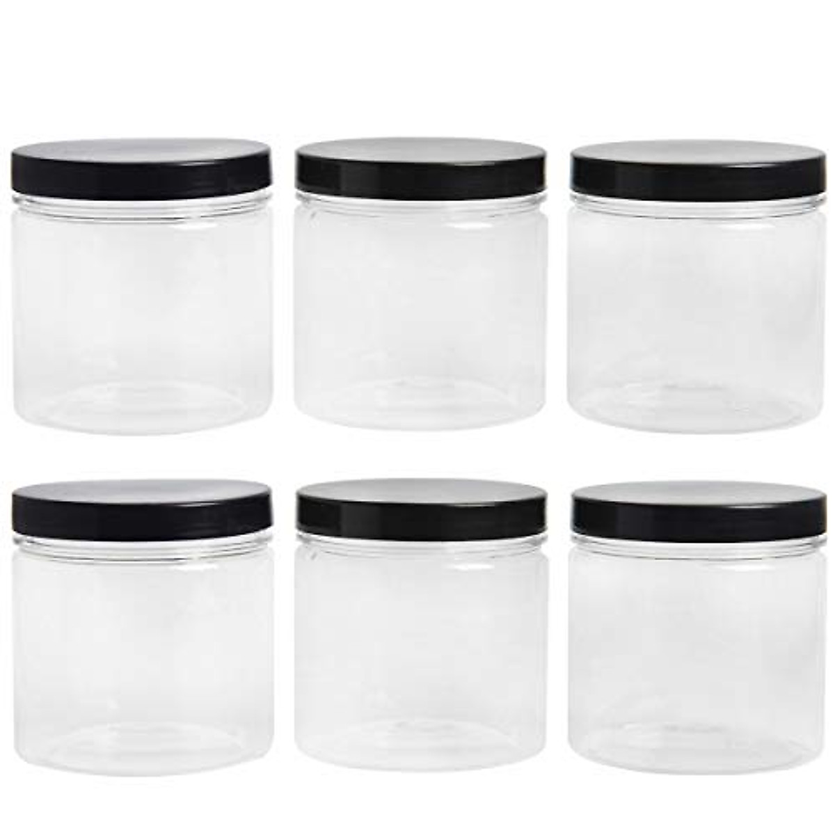 SBYURE 6 Pack 15 oz Round Clear Plastic Jars With Black Lids,Round PET Airtight Containers for Kitchen & Household Food Storage,Dry Goods,Honey,Nuts and More