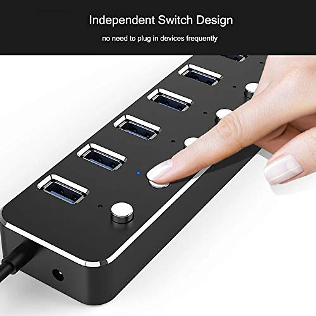 GPPZM Aluminum 7-Port USB 3.0 Hub 120cm Cable Sub-Control Switch 5Gbps LED Indicator HUB Chargeable Splitter for Multi USB Devices (Color : Silver)