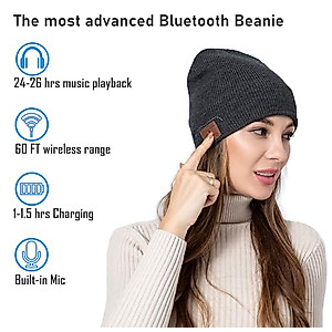 MUSICBEE Bluetooth Beanie, Bluetooth V5.2 Wireless Knitted Winter hat, 24 Hour Play time(Charcoal)