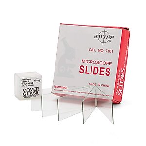 Swift Microscope Slides Kit with 72 Pre-Cleaned Blank Slides and 100 Glass Coverslips, Ground Edges