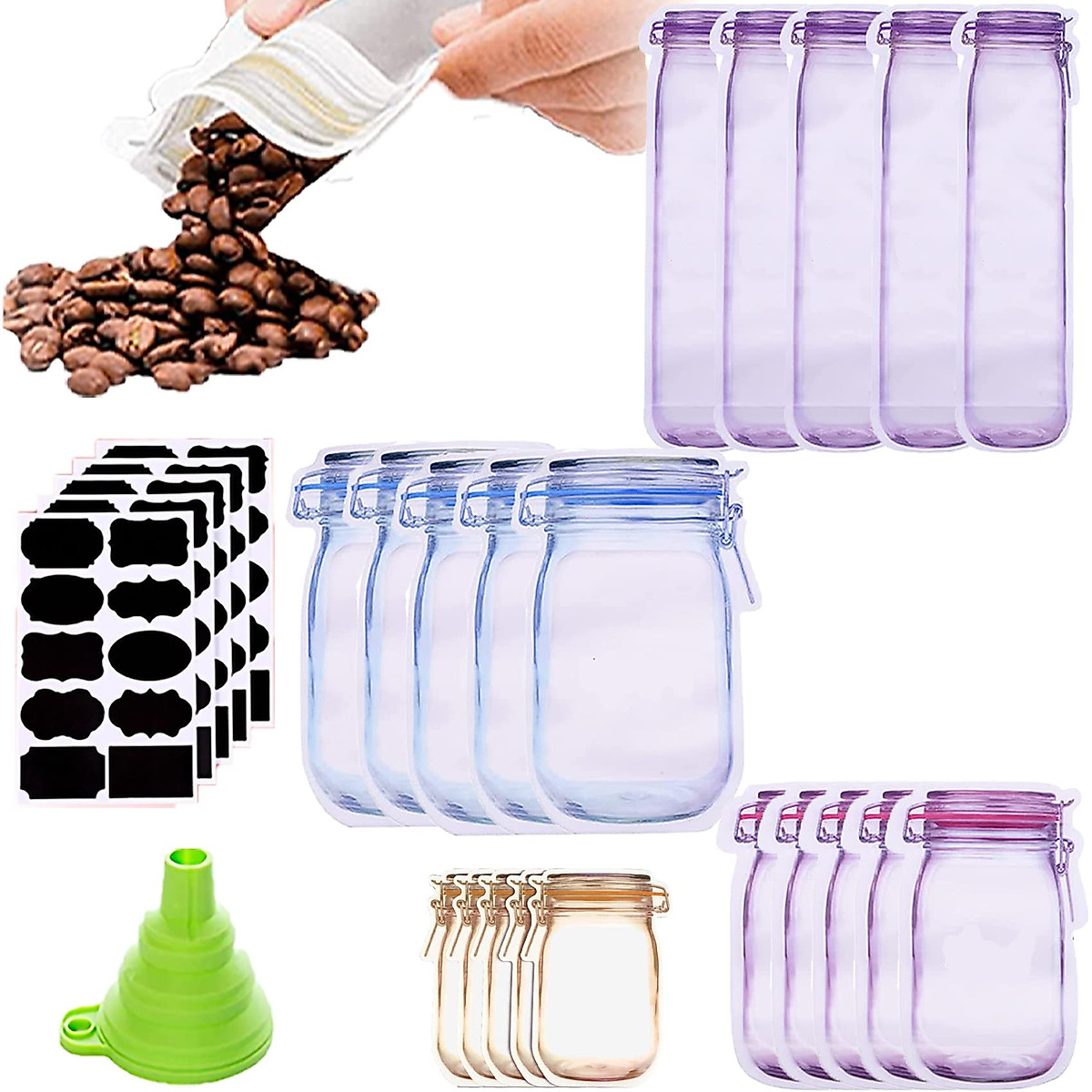 2023New Reusable Mason Bottle Ziplock Bags,Reusable Mason Jar Ziplock Bags,Mason Jar Bottle Bags,Reusable Mason Bottle Ziplock Bags Set Of 10/20/40/80 (20PCS)