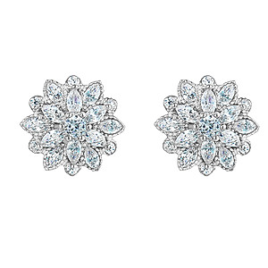 EleQueen 925 Sterling Silver Full Cubic Zirconia Bridal Flower Stud Earrings 15mm Clear for Women, Valentine's Day/Mother's Day/Christmas Jewelry Gift