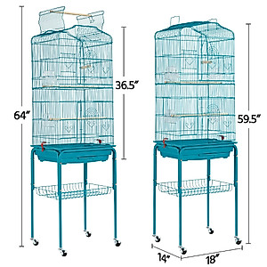 Topeakmart Open Play Top Bird Cage Large Parakeet Parrot Cage w/Detachable Stand for Budgies Finches Canaries Lovebirds, 64inch