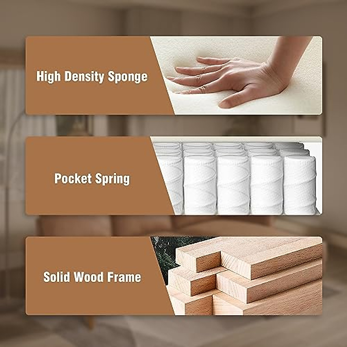 HOOOWOOO 81.51" L Shaped Couch Mid Century Modern Sectional Couch Brown Faux Leather Sofa with Right Chaise 3-Seater Rolled Arms Solid Wood Frame for Living Room Apartment