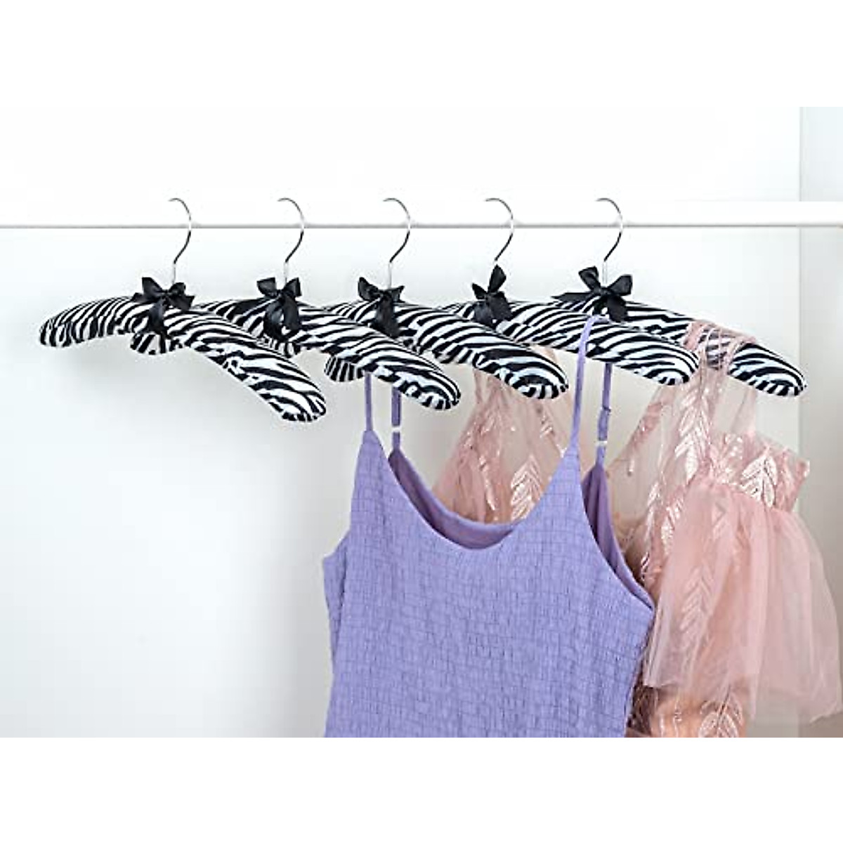 Amber Home 17 Inch Large Zebra Print Satin Padded Hangers for Women Clothing 10 Pack, Anti Slip Cushioned Hangers for Sweaters, Silk Hangers Fancy Dress Hangers for Delicate Cashmere (Zebra Print, 10)