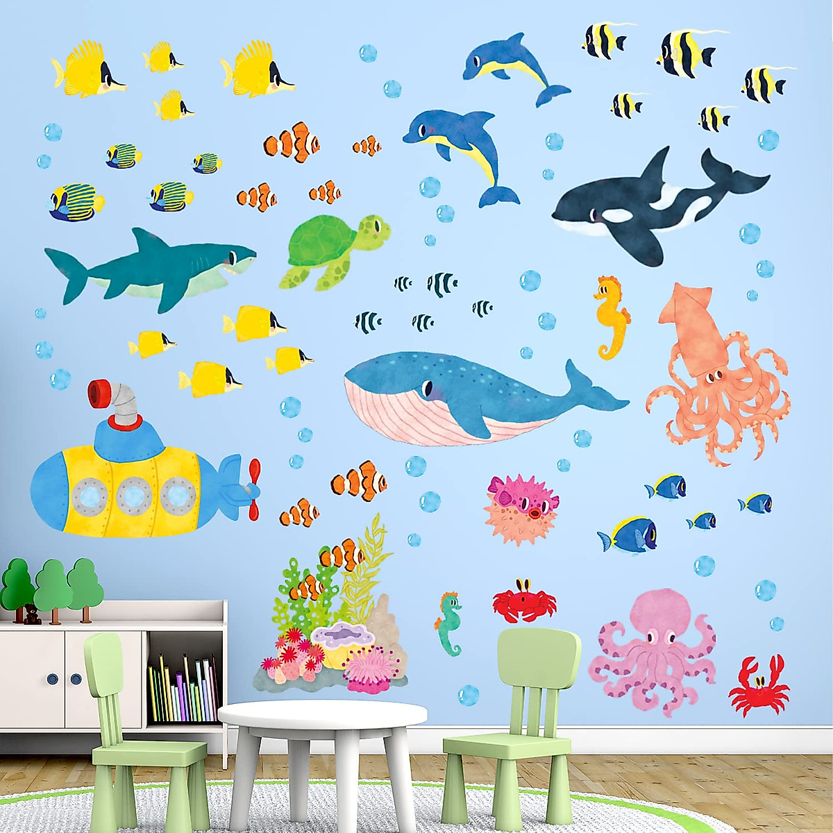 DECOWALL DS9-2014 Under The Sea Wall Stickers Wall Decals Peel and Stick Removable Wall Stickers for Kids Nursery Bedroom Living Room