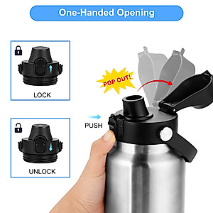 BIJISI Auto Spout Lid for YETI Rambler Bottles, Fits 18/26/36/64 oz Bottles, Chug Replacement Lid Cap with Push-Button Lid and Flexible Handle