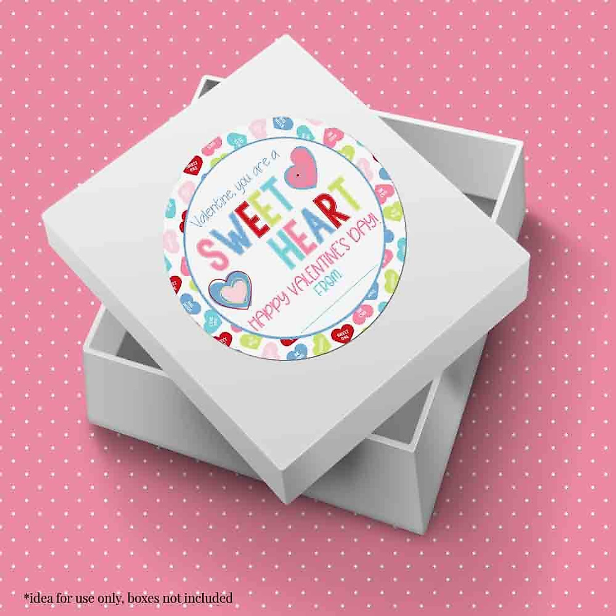 You're A Sweetheart Candy Heart Valentine Party Favor Sticker Labels for Kids, 40 2" Party Circle Stickers by AmandaCreation, Great for Classroom Valentines, Envelope Seals, More