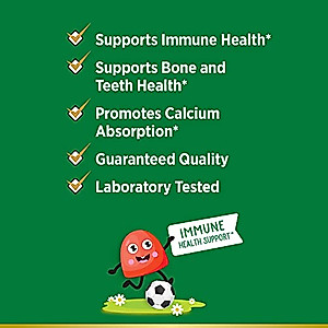 Nature's Bounty Kids Vitamin D3 Immune Health Support Gummies, Natural Strawberry, Orange & Lemon Flavored, Non GMO + Gluten Free, 90 Gummies
