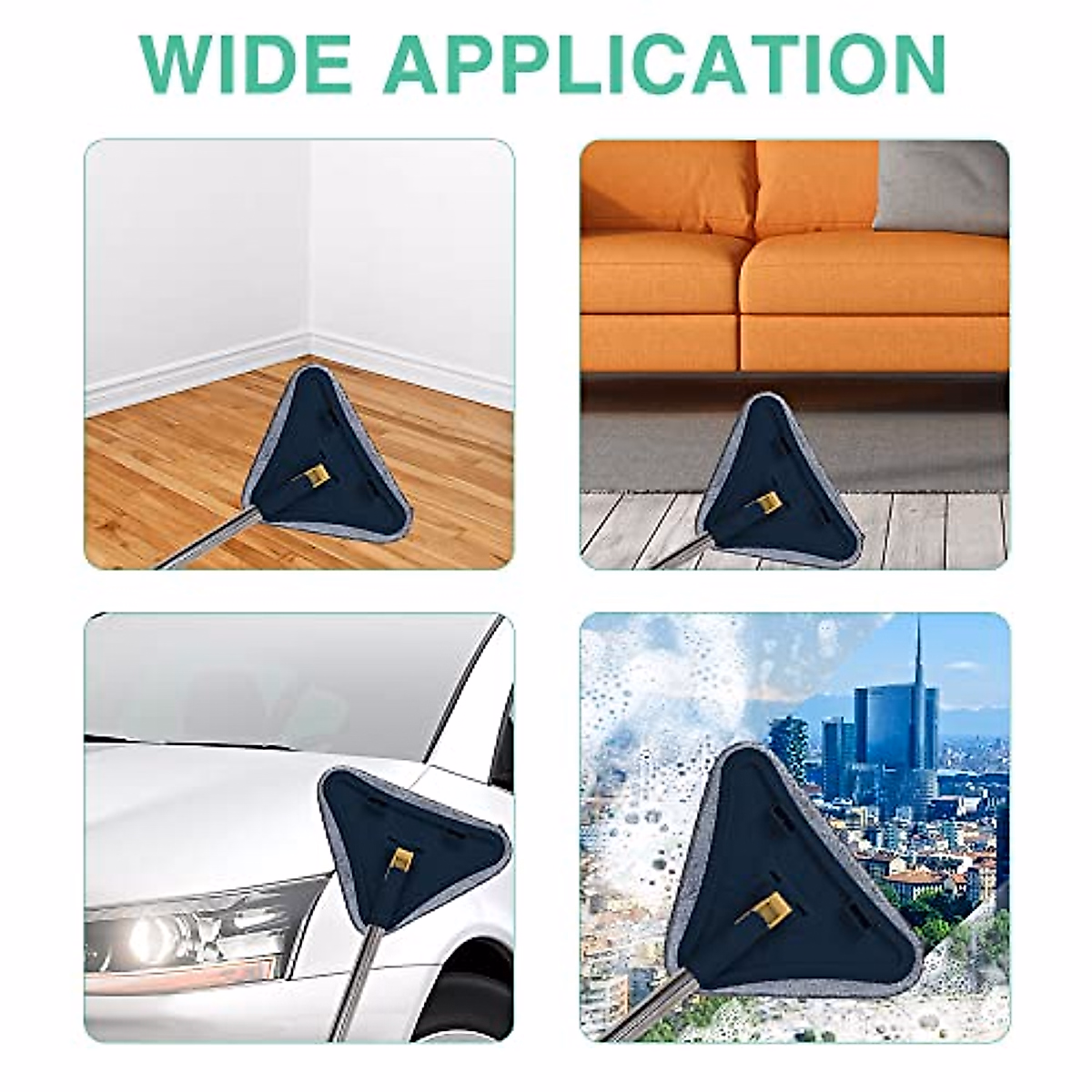 Wall Mop Wall Cleaner with Long Handle, Baseboard Duster Scrubber, Ceiling Wall Cleaner Mop, Wall Mop Triangle Rotatable Cleaning Mop for Floor, Ceiling and Wall (Blue)