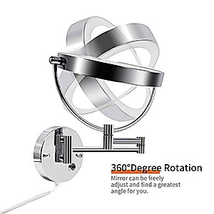 Jolitac 8.5 Inch LED Makeup Mirror Wall Mount, 10X/1X Magnification Chrome Personal Make Up Mirror Round Shaped, Double-Sided Swivel Vanity Mirror Touch Button Adjustable Light for Bathroom