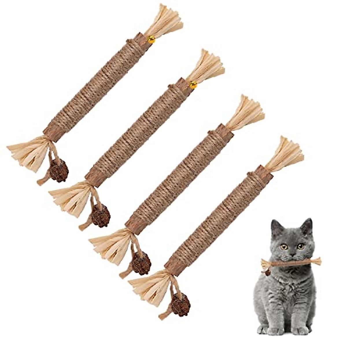 KINBOM 4pcs Cat Chew Toys Natural Silvervine Cat Dental Chew Sticks Cleaning Teeth Chew Catnip Toys for Cat Treat Cat Lick