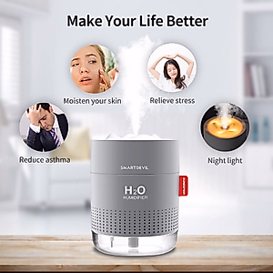 SmartDevil Small Humidifiers, 500ml Desk Humidifiers, Whisper-Quiet Operation, Night Light Function, Two Spray Modes,Auto Shut-Off for Bedroom, Babies Room, Office, Home (Gray)