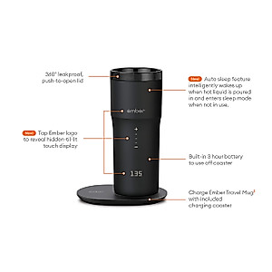 Ember Temperature Control Travel Mug 2, 12 oz, Black, 3-hr Battery Life - App Controlled Heated Coffee Travel Mug - Improved Design