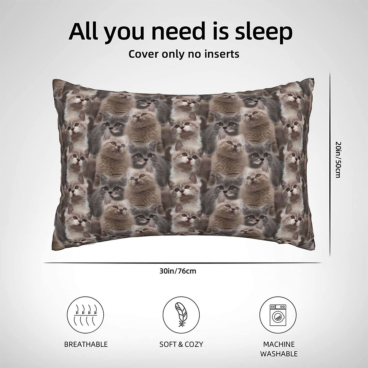 Bed Pillow Protector Zippered Camo-Kitty-Cute-Shorthair-Cat Soft Pillow Case Cover 20x30 Inches