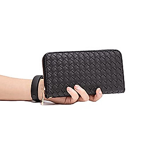 U+U Women's Wallets Wristlet Wallets for Women Woven Wallet Credit Card Holder Wallet with Zipper(Black)