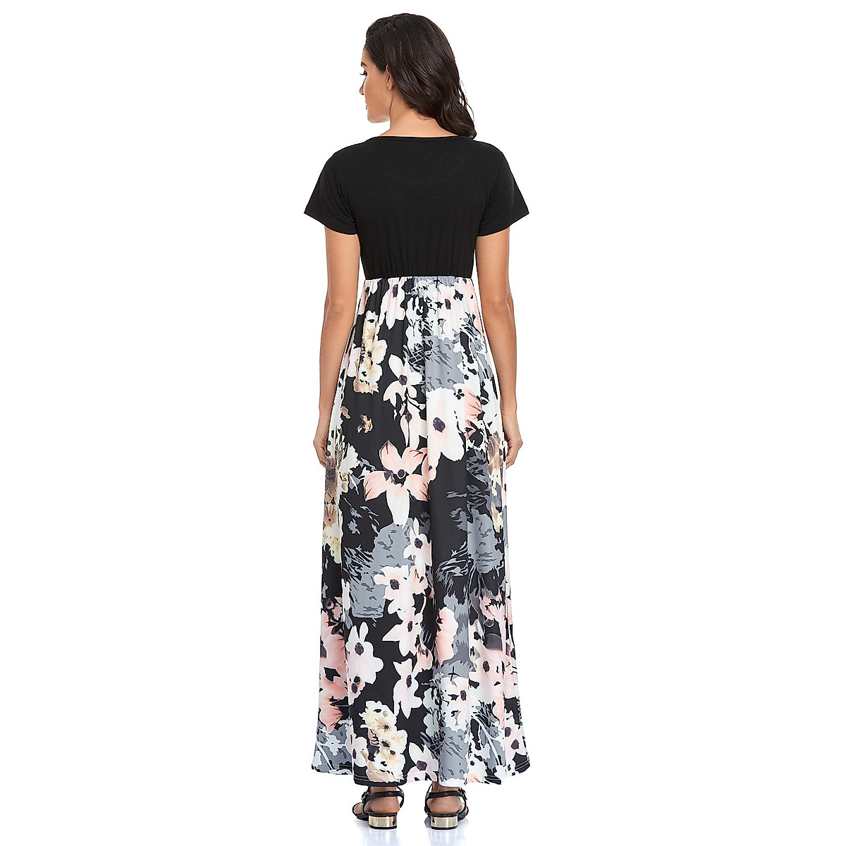 Lacavocor Womens Short Sleeve Maxi Dresses Empire Waist Long Dress, Large, B7