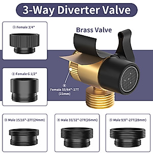 HOWUWEY Sink Hose Attachment With 5 Adapters, Tub Sprayer, 3 Spray Modes Shower Head, ON/OFF Button, Filtered Sprayer for Faucet (Matte Black)