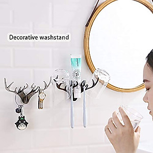 Fullgaden Upgraded Version Wall Hooks, Key Holder,Decorative Deer Head Hanger Organizer Rack with Adhesive for Home or Office and Kitchen Bathrooms Lavatory Closets, White