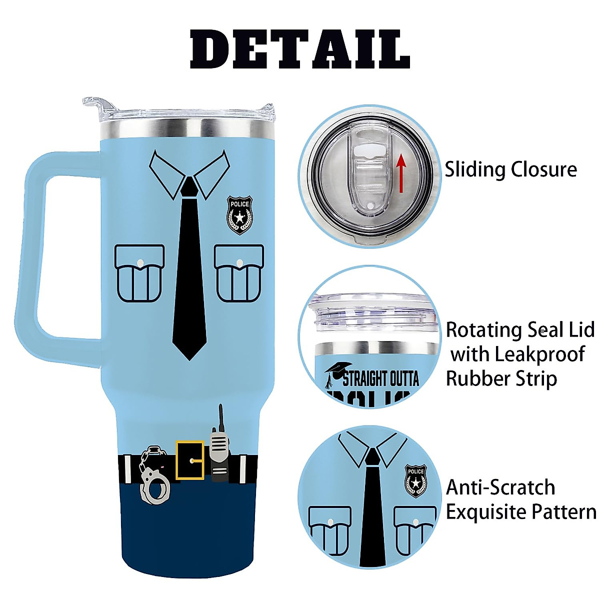 sxmluedn Police Academy Graduation Gifts Police Tumbler Coffee Mug 40oz Cup with Handle and Straw