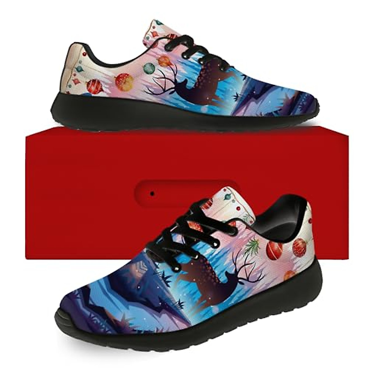 Womens Mens Deer Shoes Running Shoes Tennis Walking Sneakers Reindeer Deer Animal Xmas Shoes Gifts for Women Men,Size 9 Men/10.5 Women Black
