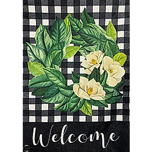 Magnolia Wreath Burlap Winter Garden Flag Welcome Floral 12.5" x 18"