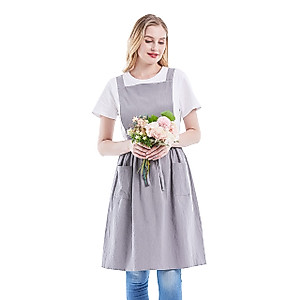 Nanxson Women Cotton Linen Apron Cross Back adjustable Work Apron Gardening Apron Chef Apron CF3046
