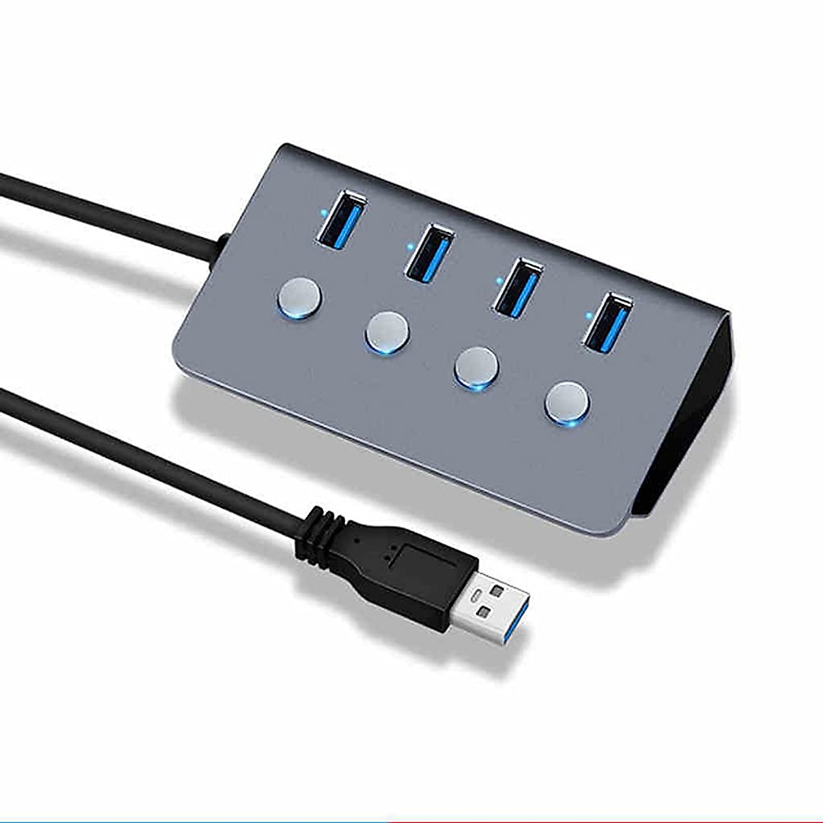 WJCCY Sub-Control Switch 4-Port USB 3.0 HUB Aluminum Alloy Upto 5Gbps Multi USB Splitter for Desktop Laptop