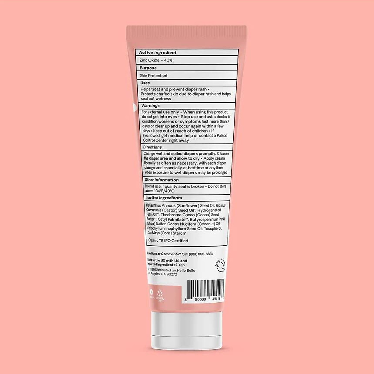 Hello Bello Diaper Rash Cream, Vegan Cruelty-Free Non-Nano Zinc Oxide, 4 fl. oz (Pack of 3)