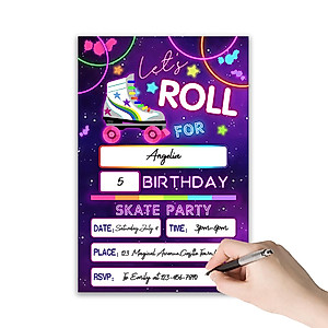 Neon Glow In The Dark Party Invitation, Glow Birthday Invitation, Rainbow Stars Space Birthday, 20 Invitations and Envelopes, Birthday party Invitations, Birthday Party Supplies.(070) (069)