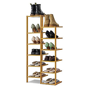 MoNiBloom 12 Tier Shoe Rack for Entryway, Bamboo Vertical Double Row Shoe Storage Space Saving Shoe Organizer for Small Spaces Corner Bedroom, Natural