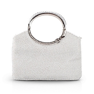 KISSCHIC Women's Handbag Crystal Rhinestone Evening Clutch Bags Party Wedding Clutch Purses (Silver)