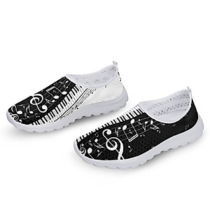 Coldinair Music Wall Art Music Note Women's Road Running Shoes Black White Treble Clef Prints Casual Sneakers Music Art Print Lady Girls Tennis Walking Shoe Workout Shoes for Tennis Gym