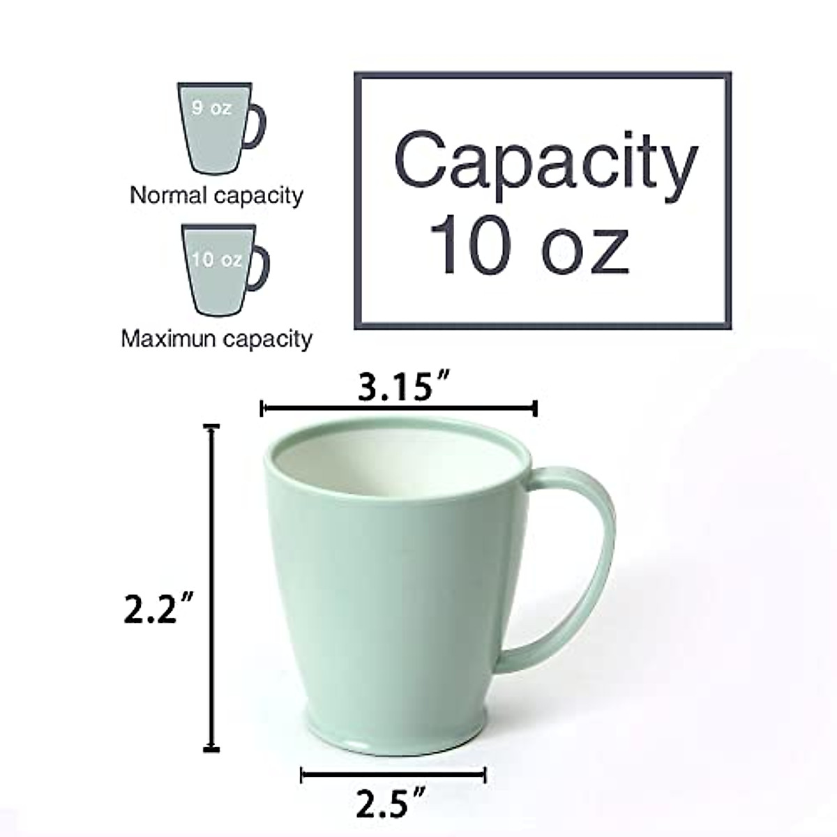 JGIRL coffee cup 6-piece set, plastic coffee cup set, 10 oz non-breakable plastic coffee cup, with handle, BPA-free, 3colors, reusable plastic cup (dishwasher safe)