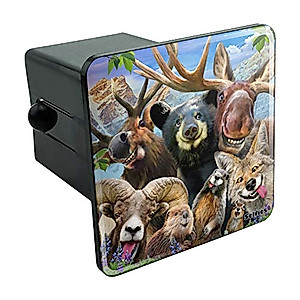 Rocky Mountain Animals Selfie Bear Moose Elk Ram Beaver Fox Tow Trailer Hitch Cover Plug Insert