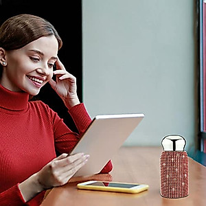 200ml Cute Mini Bling Diamond Water Bottles, Stylish Rhinestone Small Stainless Steel Insulated Water Bottles, Leak-Proof Vacuum Flask Thermal Bottles for Women Girls (Red)