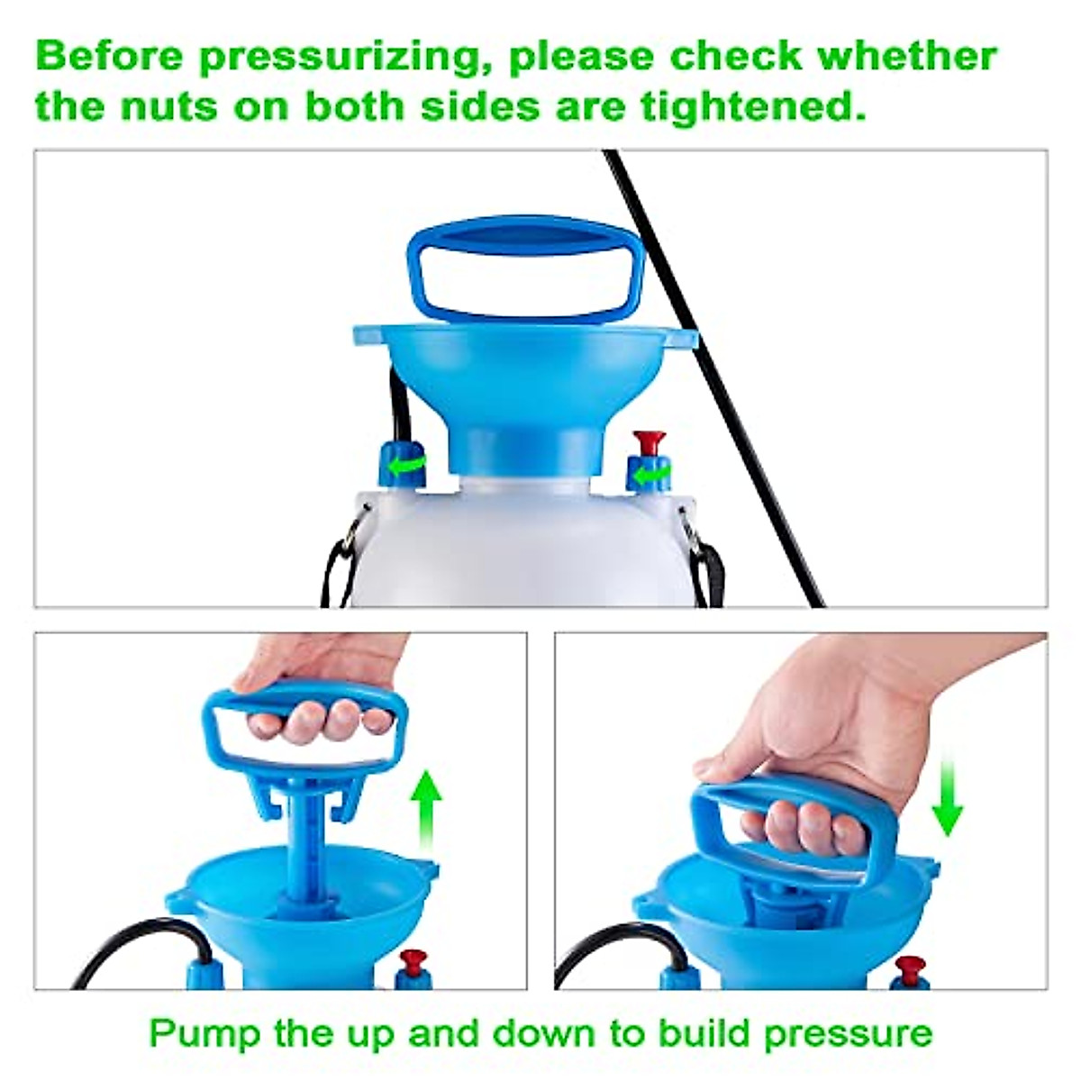 Kitahara 2 Gallon Garden Pump Pressure Sprayer with Pressure Relief Valve, Adjustable Shoulder Strap and Nozzles, for Yard Lawn Weeds Plant Water