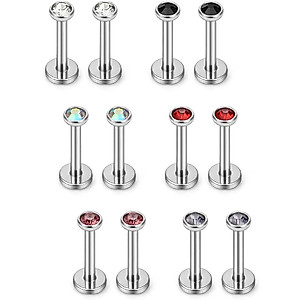 Ruifan 2-4mm Mix Color Round CZ Gem Internally Threaded Labret Monroe Lip Ring Tragus Nail Helix Earring Stud Barbell Piercing Jewelry Bar 6-10mm 16G 12PCS
