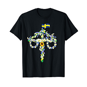 Midsommar Midsummer Flowers Floral Maypole festival Flag T-Shirt