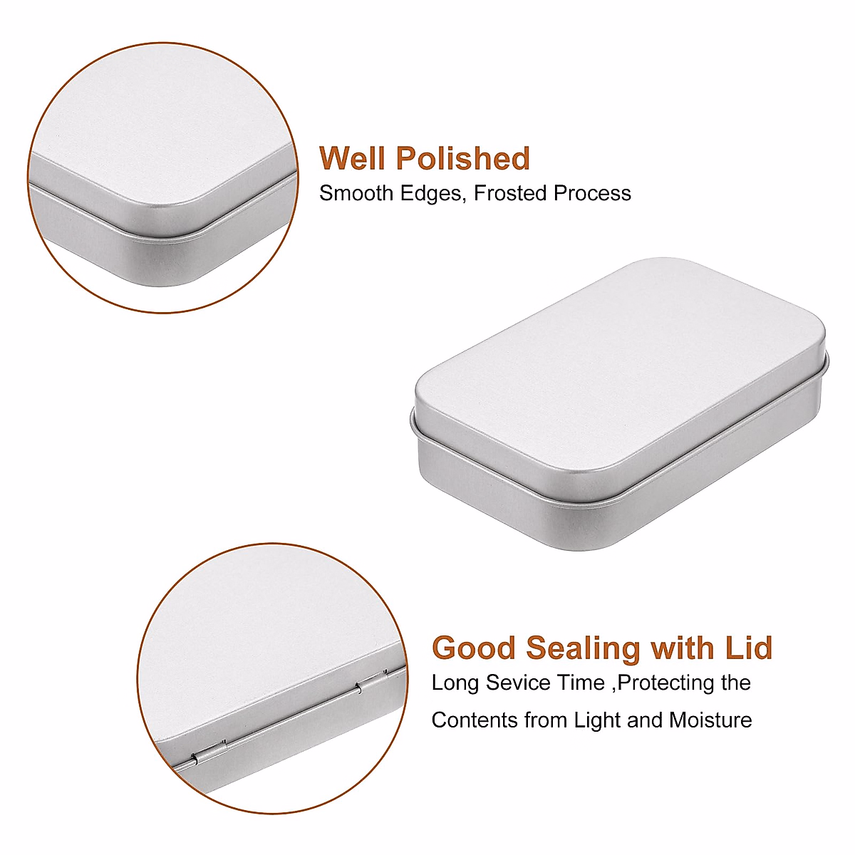 uxcell Metal Tin Box Containers, 2Pcs 3.7x2.4x0.9 Inch Silver Rectangular Metal Hinged Tin Box Mini Portable Storage Container Kit with Lid for Home Storage