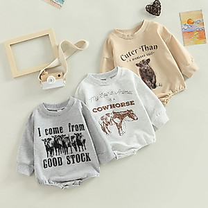 ZyHwShine Western Baby Outfit Newborn Boy Girl Cow Print Sweatshirt Romper Bodysuit Sweater Onesie Fall Winter Clothes (Khaki Cuter,0-3 Months)