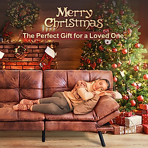 MUUEGM Futon Sofa Bed,Convertible Sofa Bed,Modern Futon Couch,Love Seat Sleeper Daybed with Adjustable Armrests,Memory Foam Futon Sets for Living Room,Offices,Dorm,Studio,Small Space/Brown