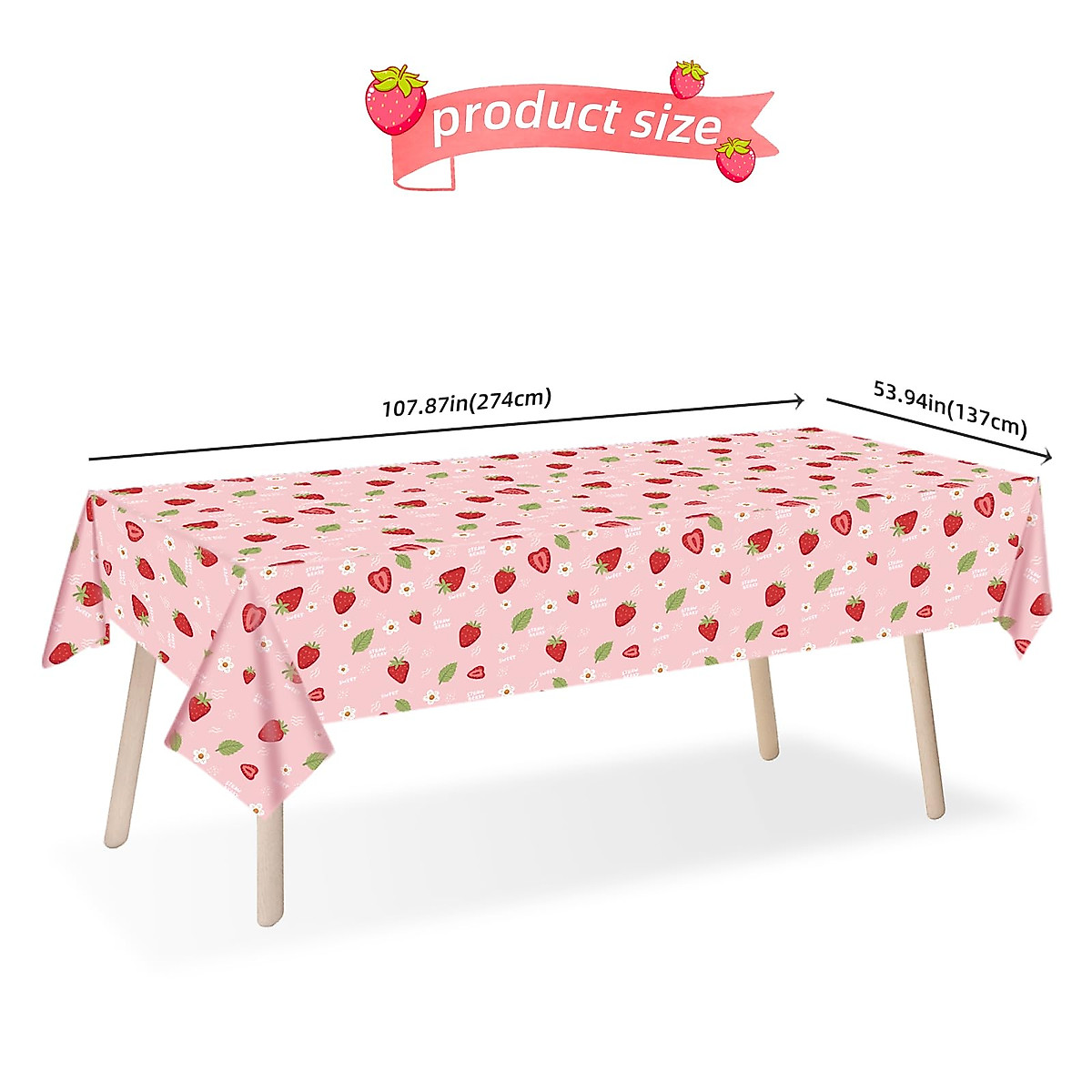 Ayearparty 4 Pack Strawberry Tablecloth Sweet One Birthday Table Cover Berry First Birthday Decorations Plastic Strawberry Theme Party Decor Party Supplies for Girls Baby Shower 108 x 54 in