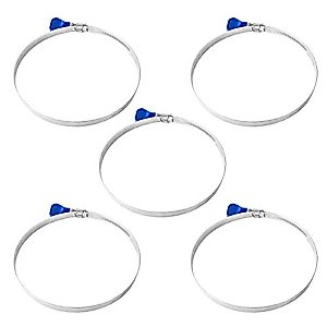 POWERTEC 70249 5 Inch Key Hose Clamp, Thumb Screw Key Adjustable Stainless Steel Hose Clamps for Dust Collection, Dust Collector and Dryer Vent Hose, Pipe Clamp, RV Clamp, Worm Gear Clamp, 5 pack