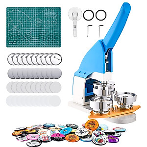 Button Maker Machine 58mm(2.25in) Installation-Free DIY Pin Badge Button Maker Press Machine Button Round Badge Maker Punch Press Machine with 100 Set Button Parts&Circle Cutter &Cutting Plate&Spanner