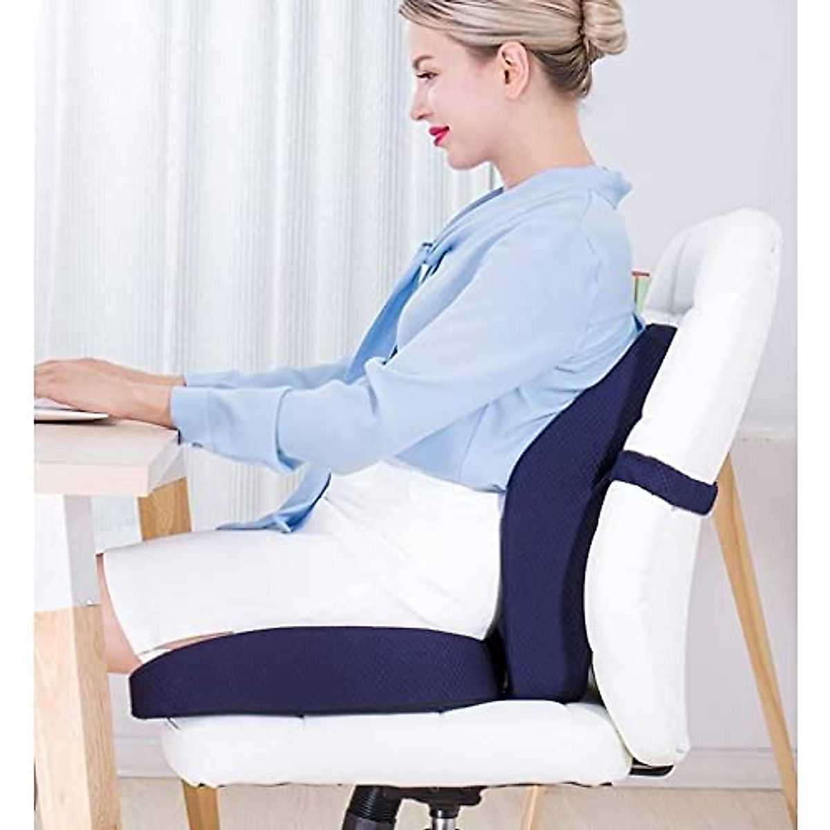 OJOINK Seat Cushion and Lumbar Support Pillow, Office Chair Memory Foam Car Seat Cushion, Ergonomic Desk Chair Cushion for Tailbone, Back Pain, Sciatica Relief