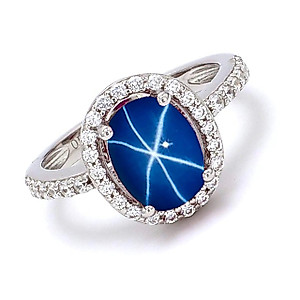 HRG Sterling Silver Star Sapphire Ring Lindy Star Sapphire Ring Lab Created Synthetic Star Ring Wedding Ring Handmade Ring (Sterling Silver, 8)