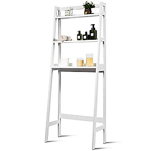 Tangkula Bathroom Space Saver, Over The Toilet Storage Rack, Free Standing 3-Shelf Bathroom Organizer, Multifunctional Bathroom Toilet Rack (White)