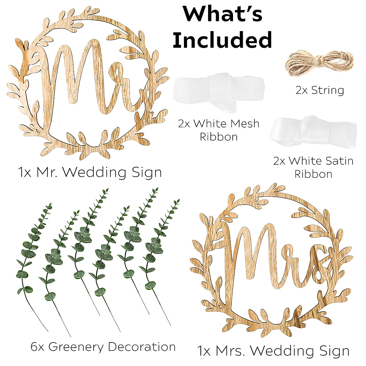 Forever Craft Bride and Groom Chair Signs - Mr and Mrs Sign, Mr and Mrs Chair Signs, Bride Chair Decor, Groom and Bride Chair Sign, Wedding Signs